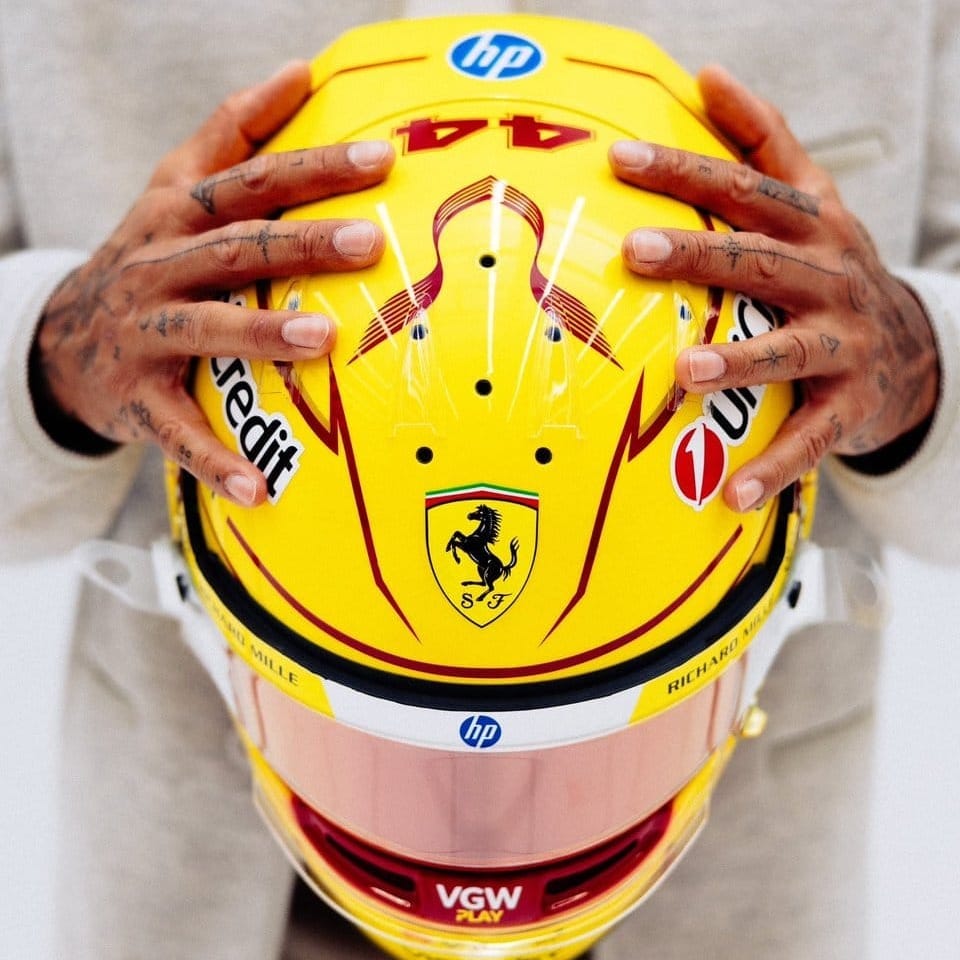 What does Lewis Hamilton's Ferrari F1 helmet look like? - The Race