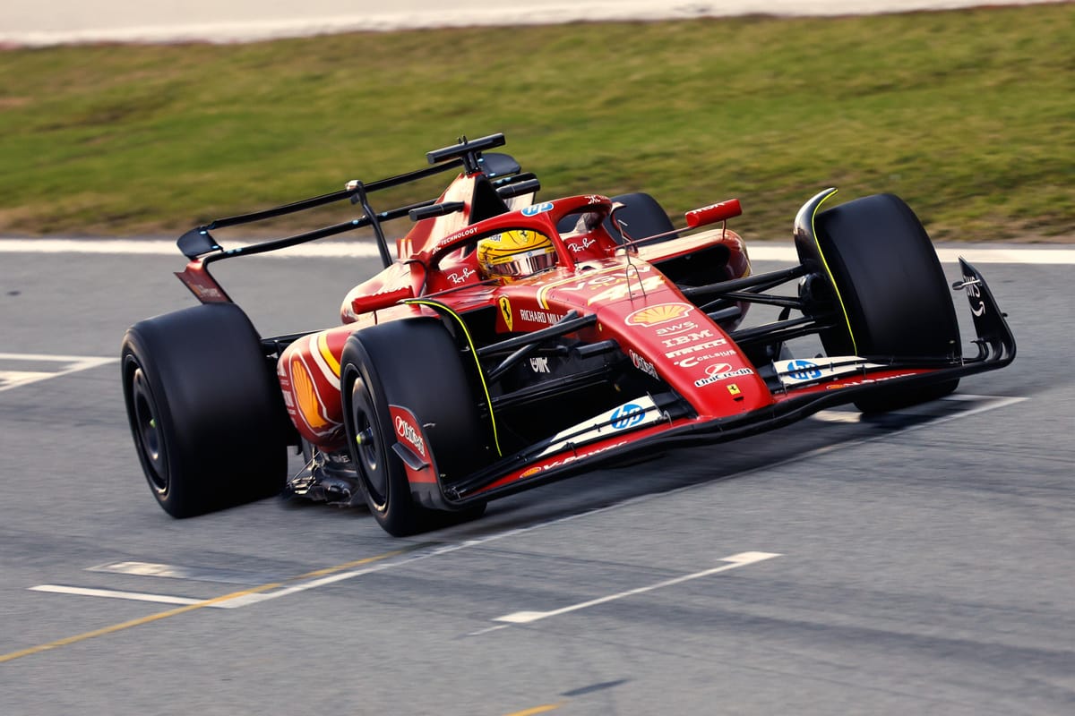 Hamilton gets first laps in modified 2024 Ferrari F1 car - The Race